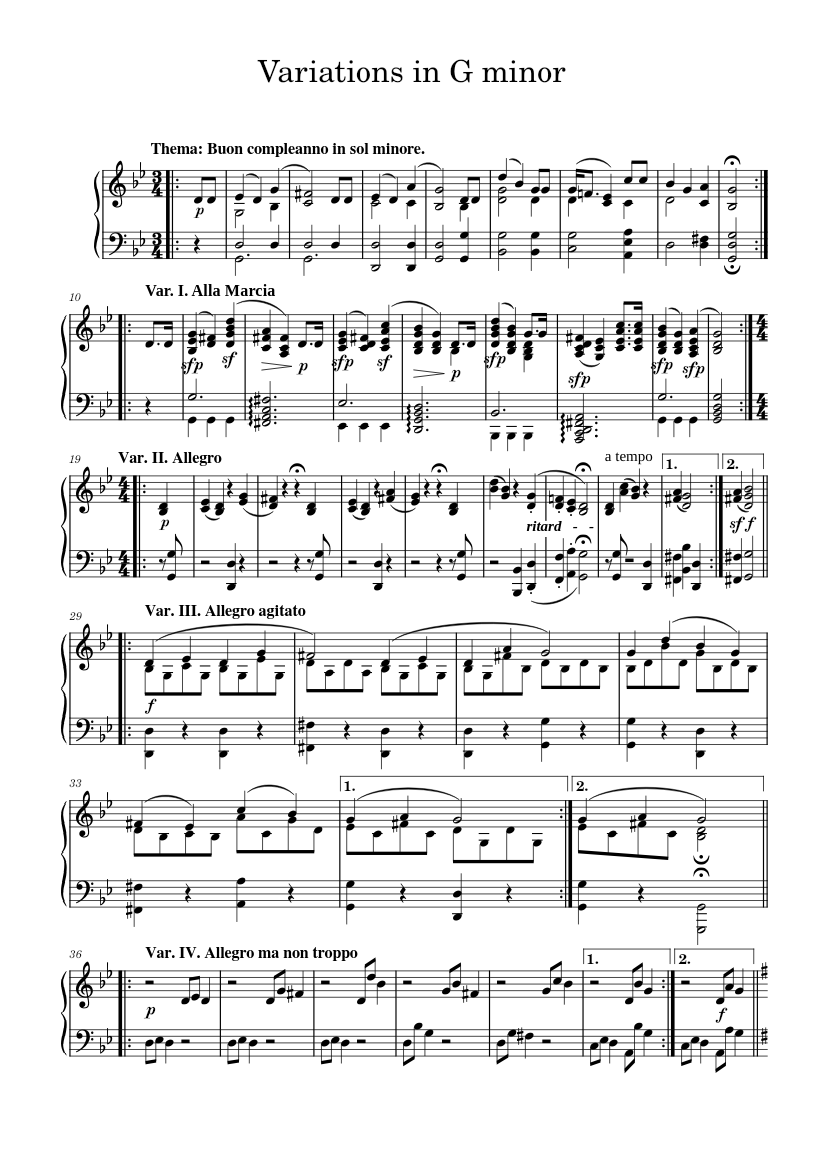 Happy Birthday Variations in G minor Sheet music for Piano (Solo ...