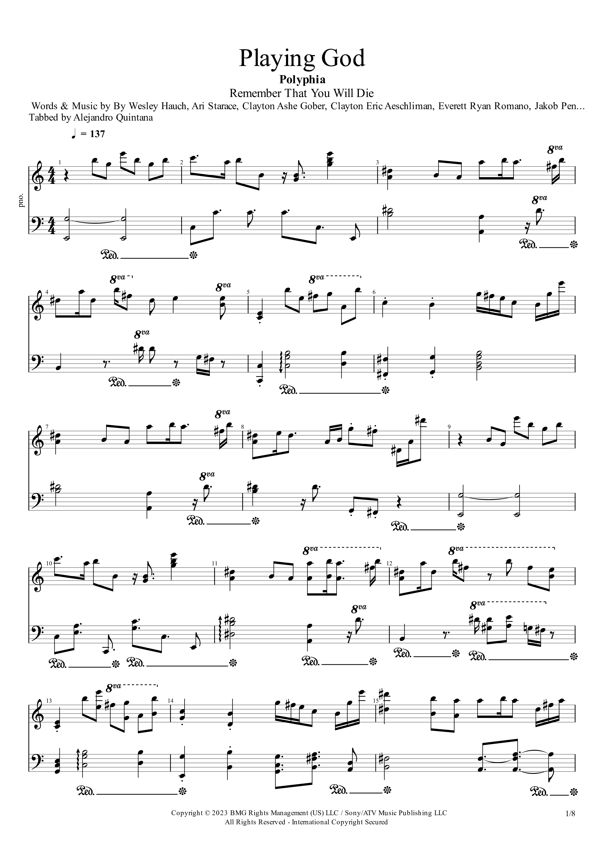 Play Official version of Playing God Sheet Music by Polyphia for Piano ...