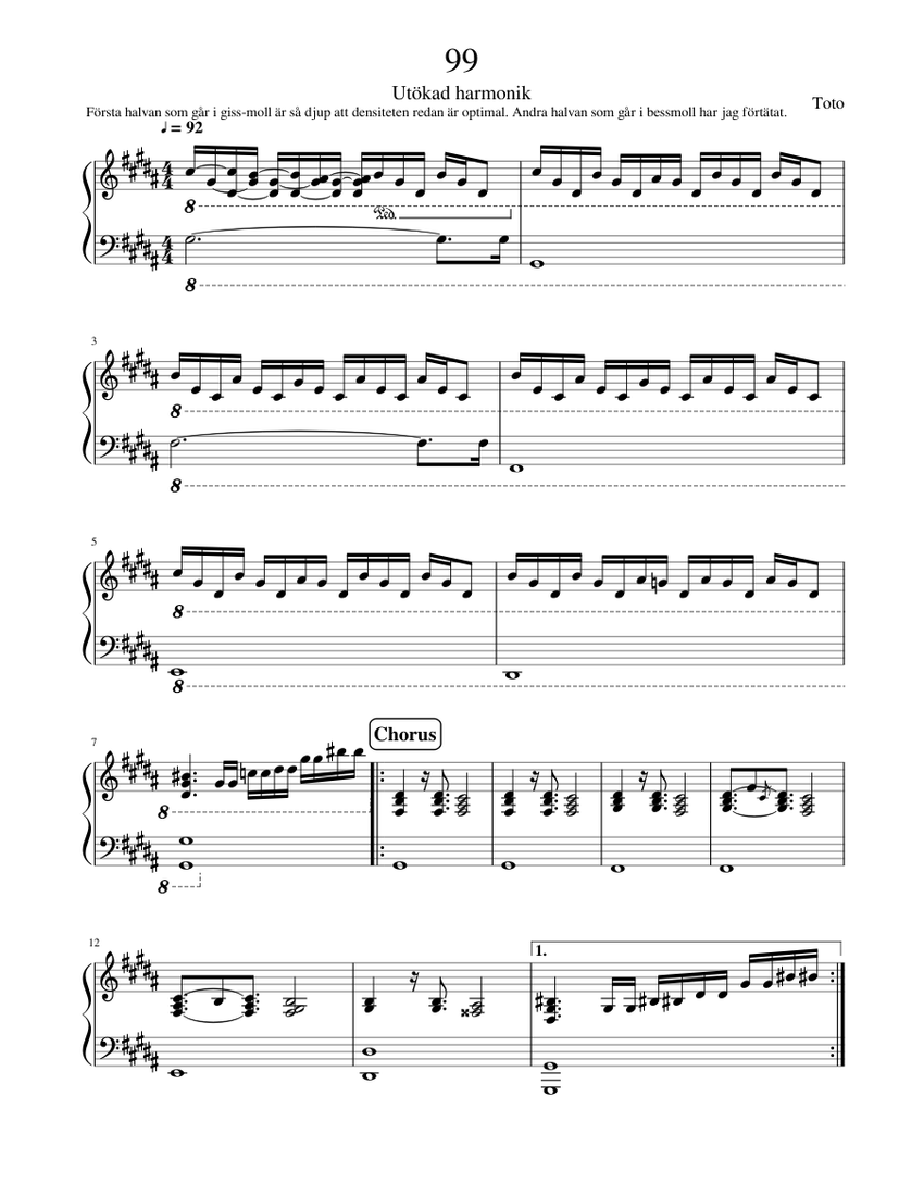 99 – Toto Sheet music for Piano (Mixed Ensemble) | Musescore.com
