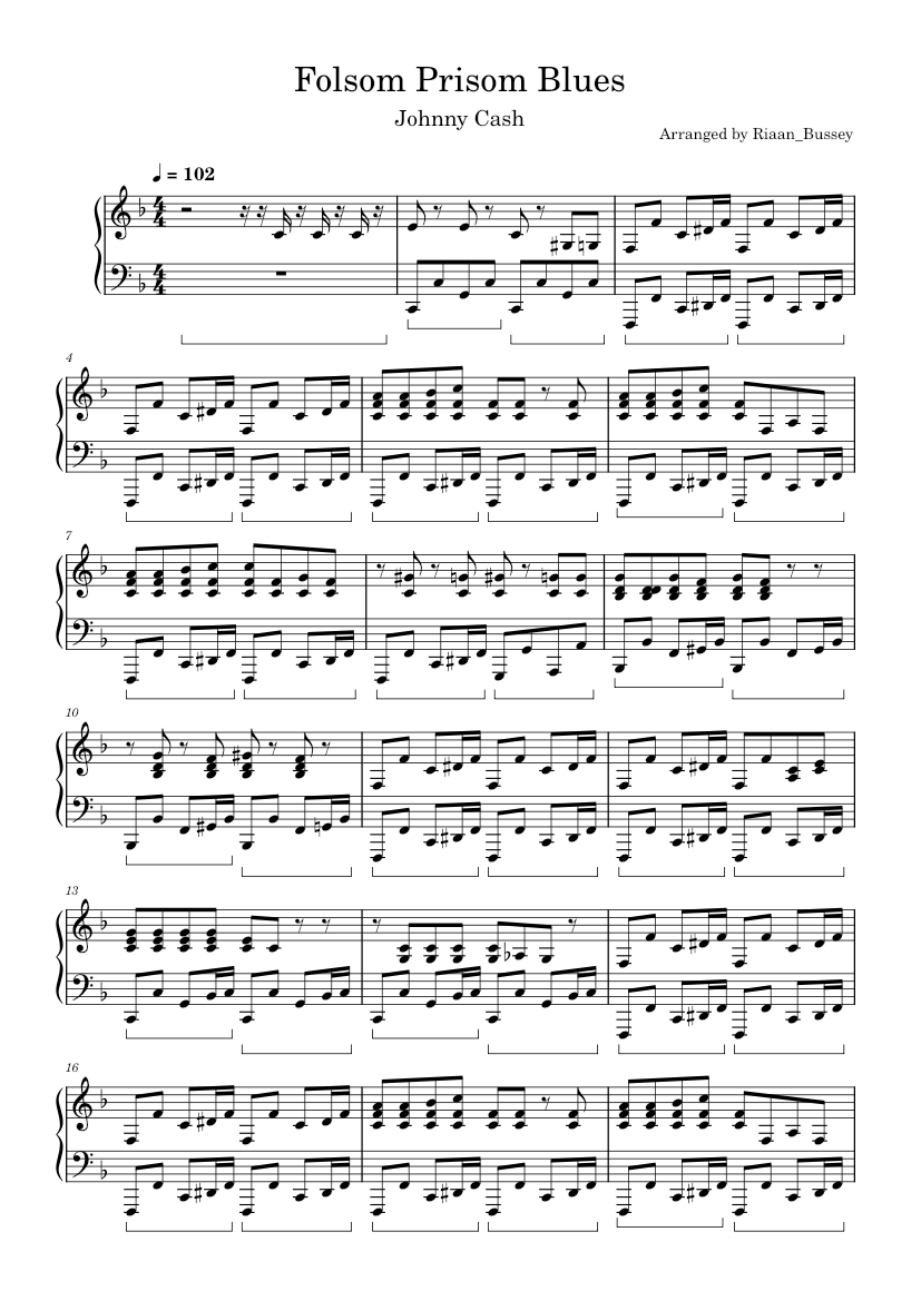 Folsom prison blues – Johnny Cash Sheet Music for Piano (Solo ...