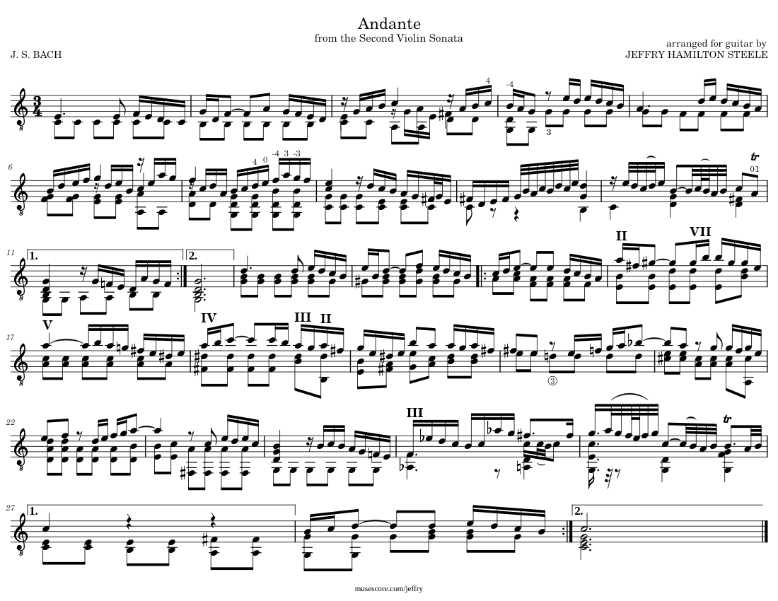 Bach: Andante from the Violin Sonata BWV 1003 Sheet Music for Guitar ...
