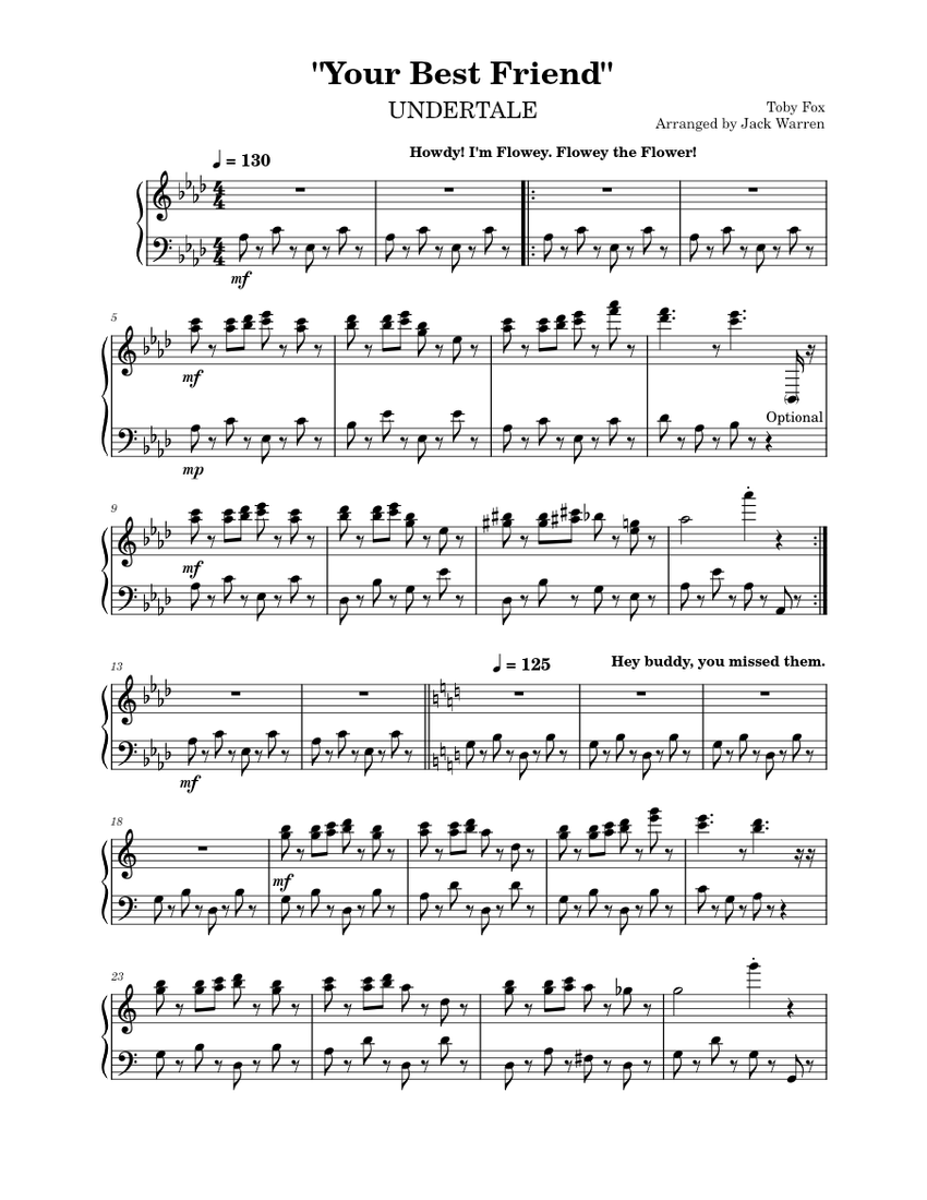Your Best Friend – Toby Fox Sheet music for Piano (Solo) Easy ...