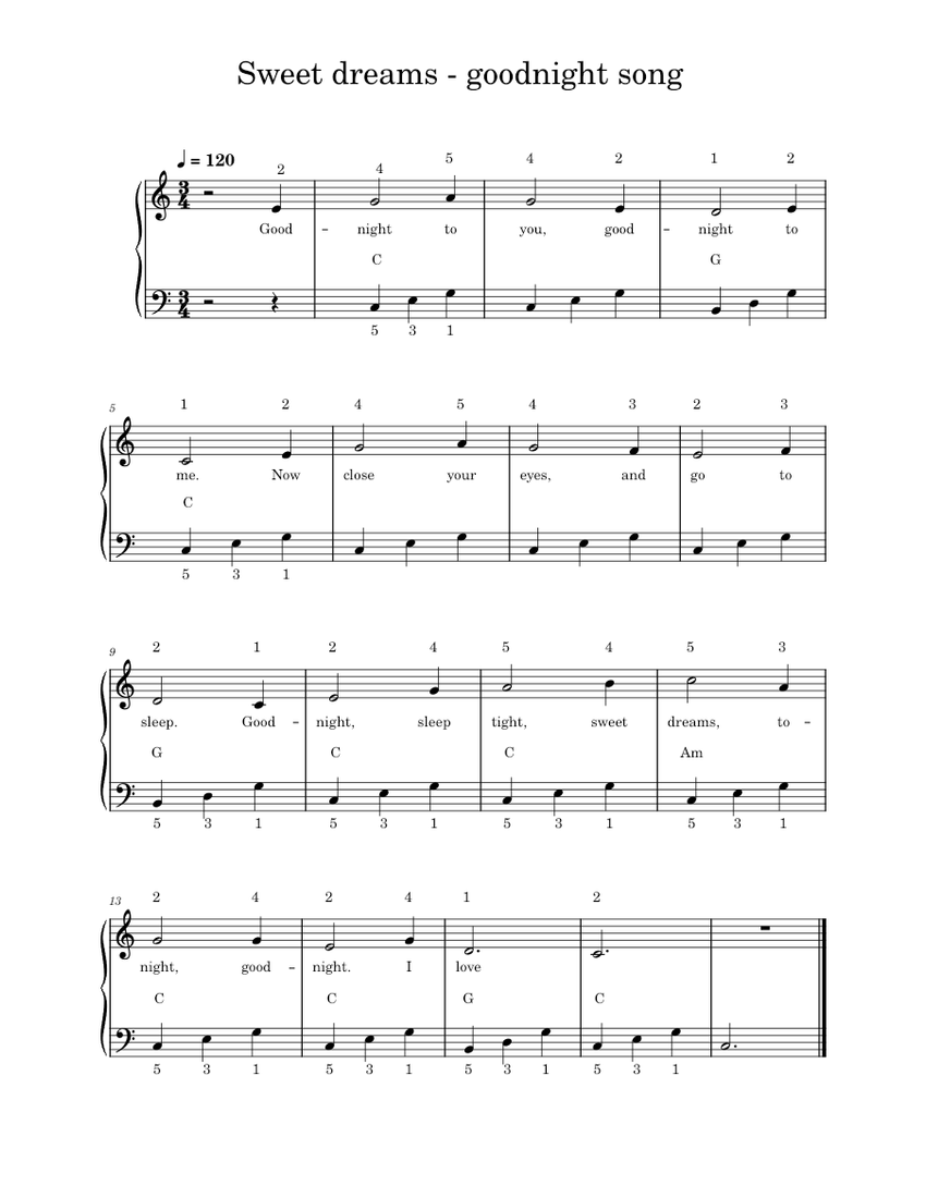 KATA Music – KATA Music Sweet dreams - goodnight song Sheet music for ...
