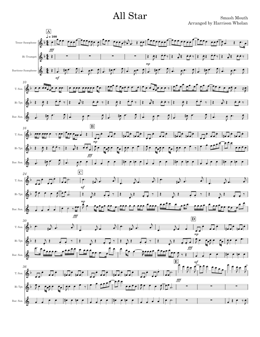 TRIO - All Star Sheet music for Saxophone tenor, Saxophone baritone ...