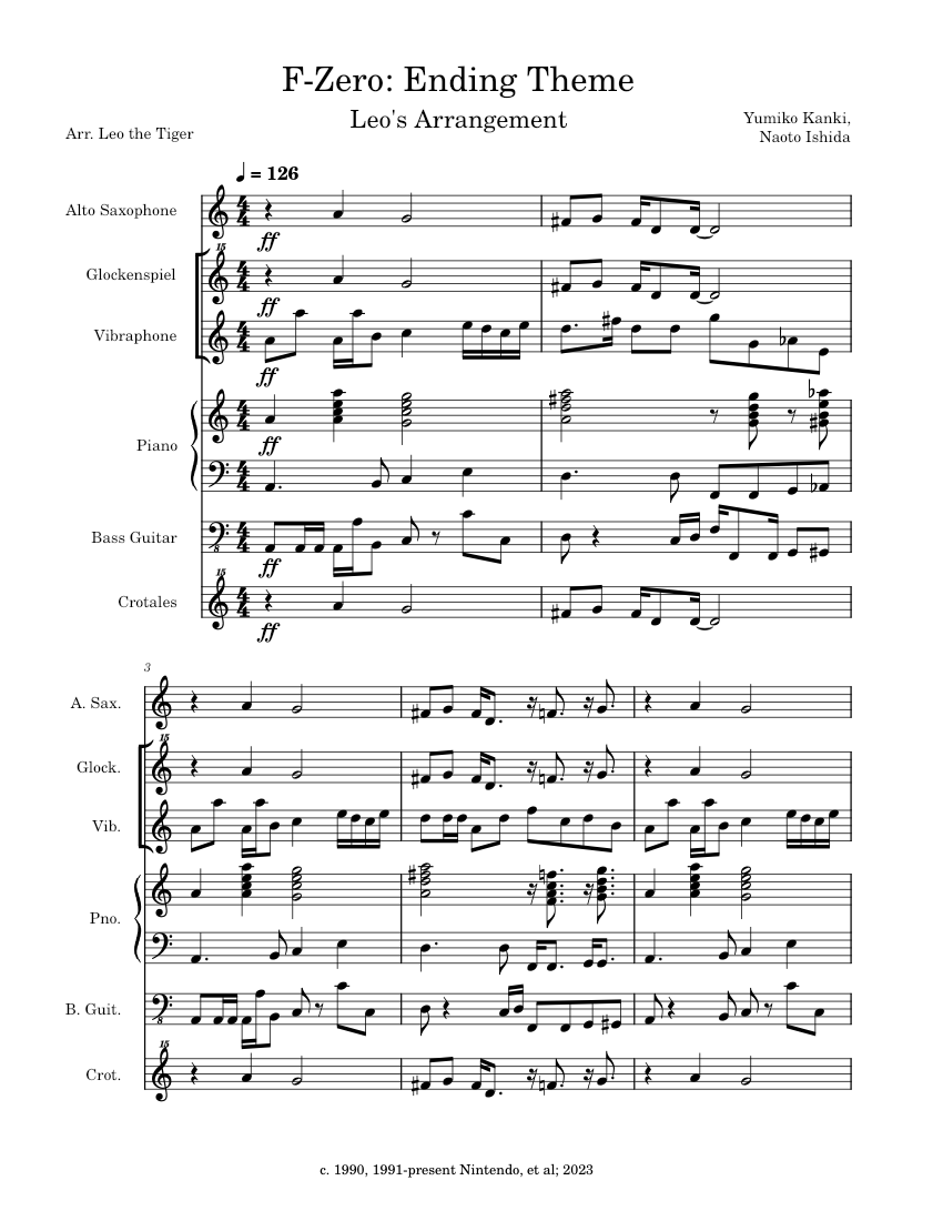 F-Zero: Ending Theme – Yumiko Kanki, Naoto Ishida Sheet Music for Piano ...