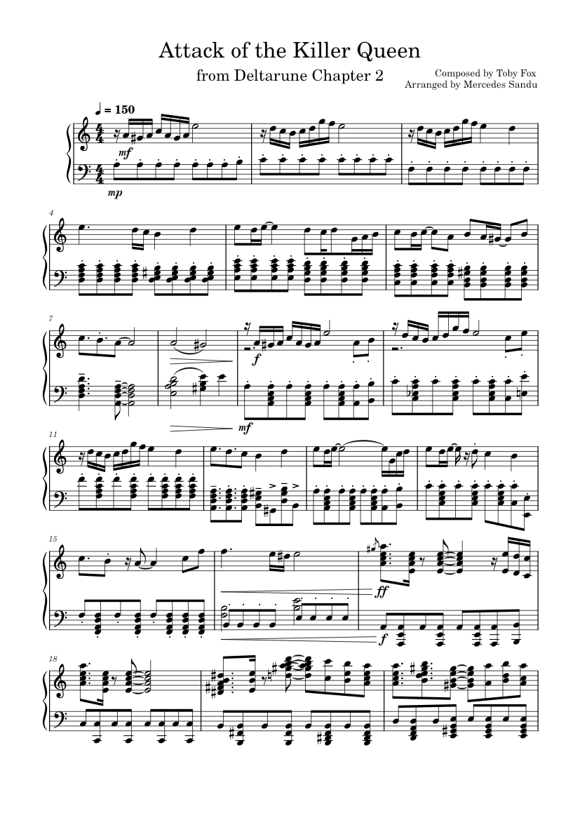 Attack of the Killer Queen – Toby Fox, Lena Raine, Marcy Nabors Sheet ...