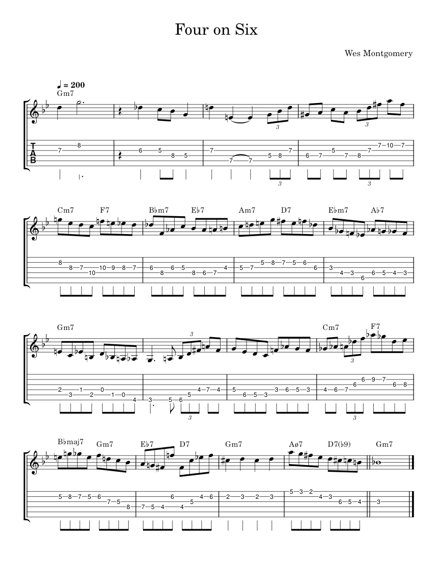 Four on six - Wes Montgomery Sheet Music and Tab with Chords for Guitar ...