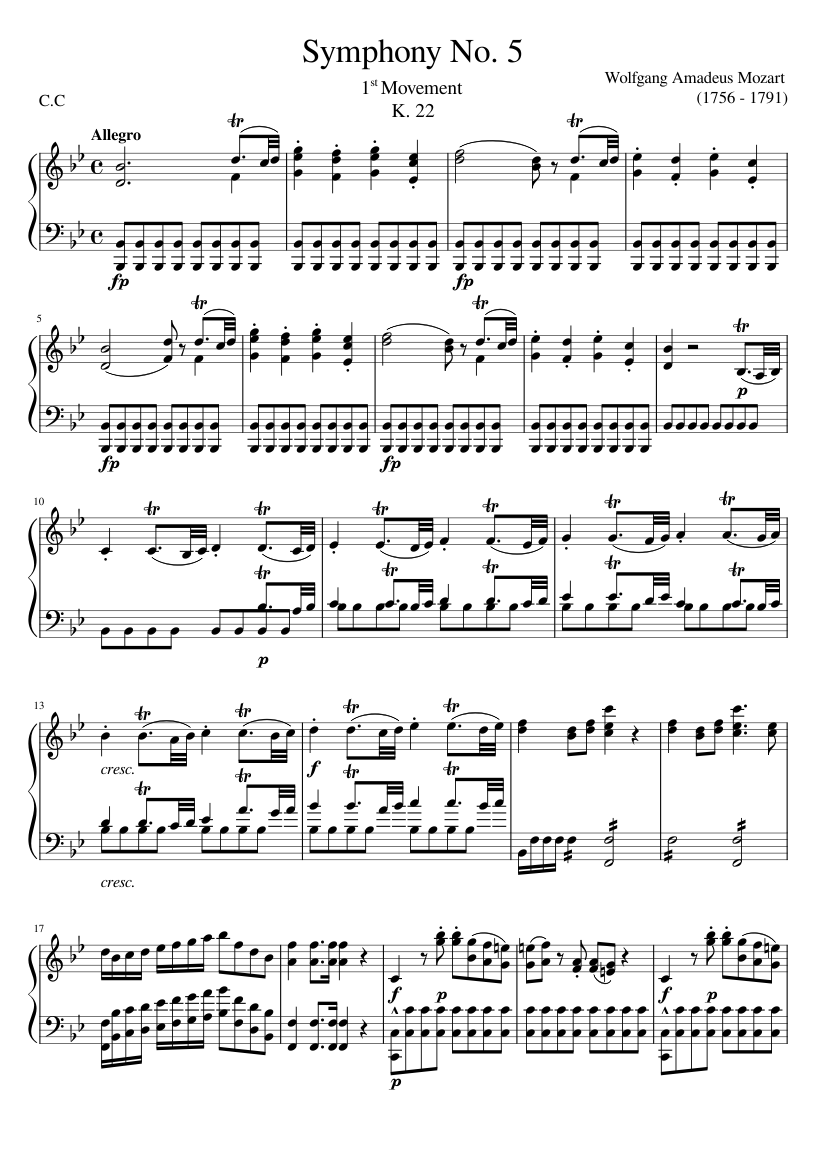 Symphony No.5, K.22 1st Movement – Wolfgang Amadeus Mozart Sheet Music ...