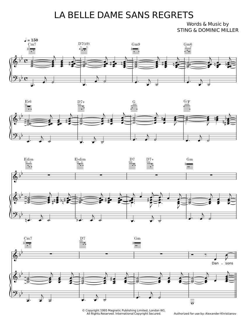 La Belle Dame Sans Regrets - Sting Sheet music for Piano, Synthesizer (Mixed Duet) | Musescore.com