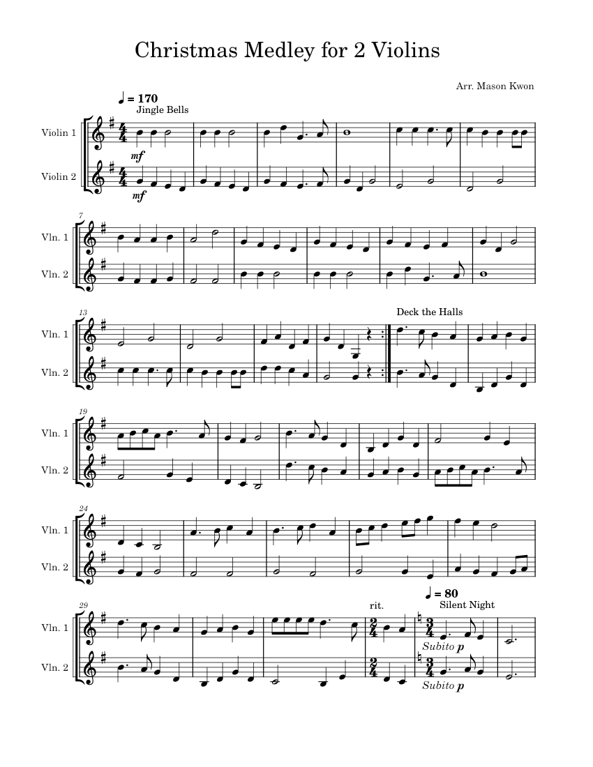 Christmas Medley – Misc Mashups Christmas Medley for 2 Violins Sheet ...