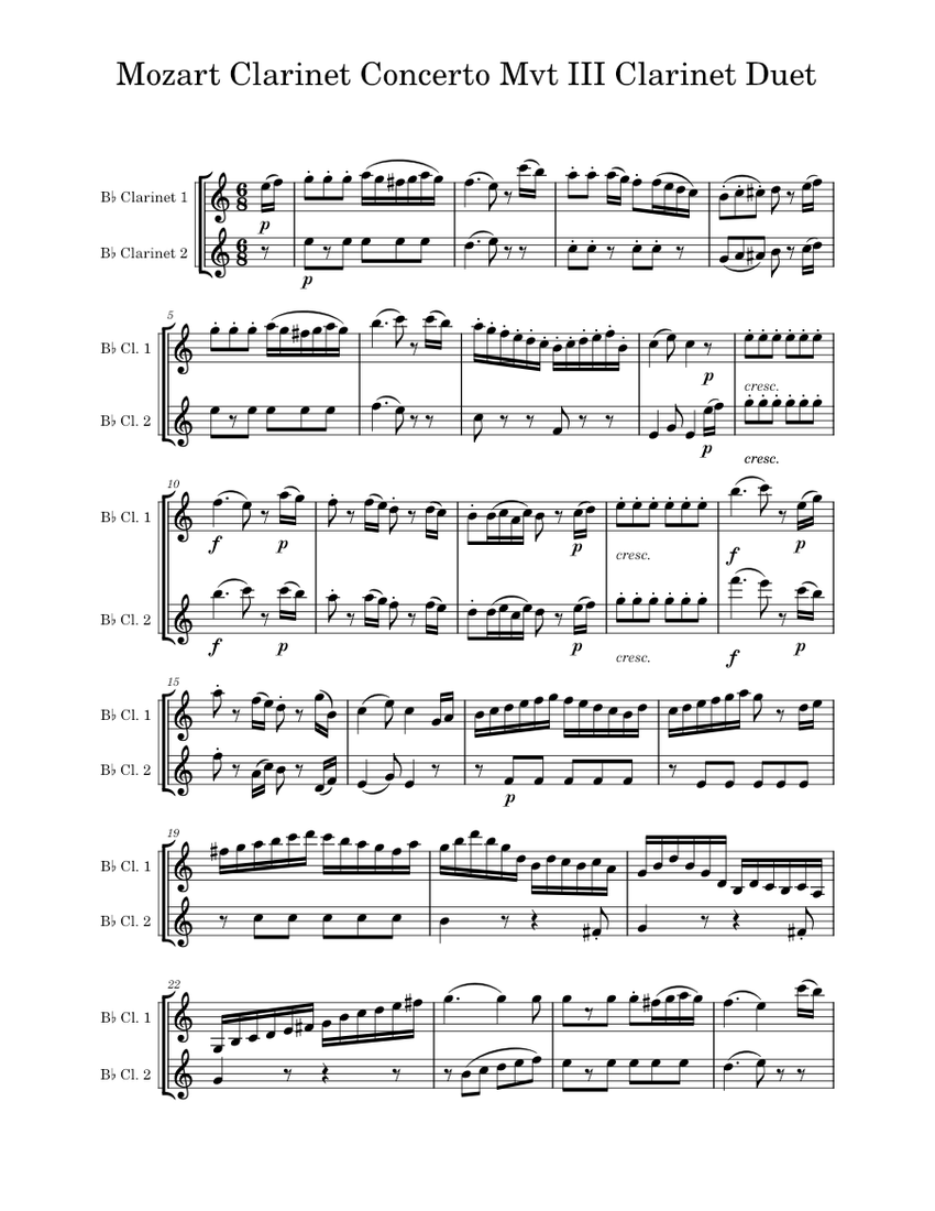 Clarinet Concerto in A major, K.622 – Wolfgang Amadeus Mozart Mozart Clarinet Concerto K.622 Mvt ...