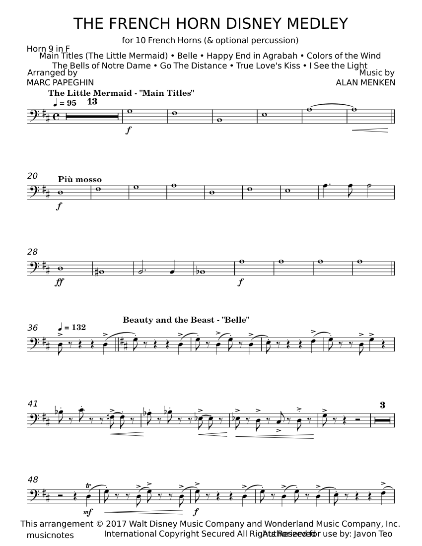 The French Horn Disney - Alan Menken Sheet music for French horn (Solo ...