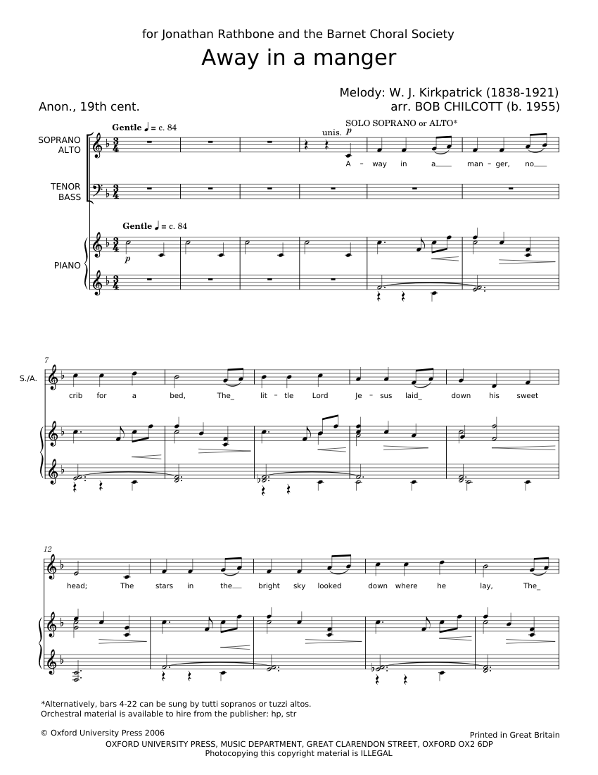 Away in a manger - William J. Kirkpatrick Sheet music for Piano, Vocals ...