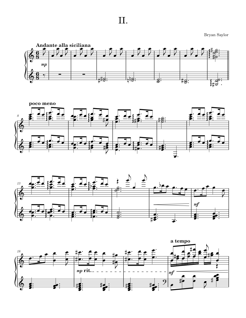 Prelude No. 2 in A minor: Andante alla siciliana Sheet Music for Piano ...