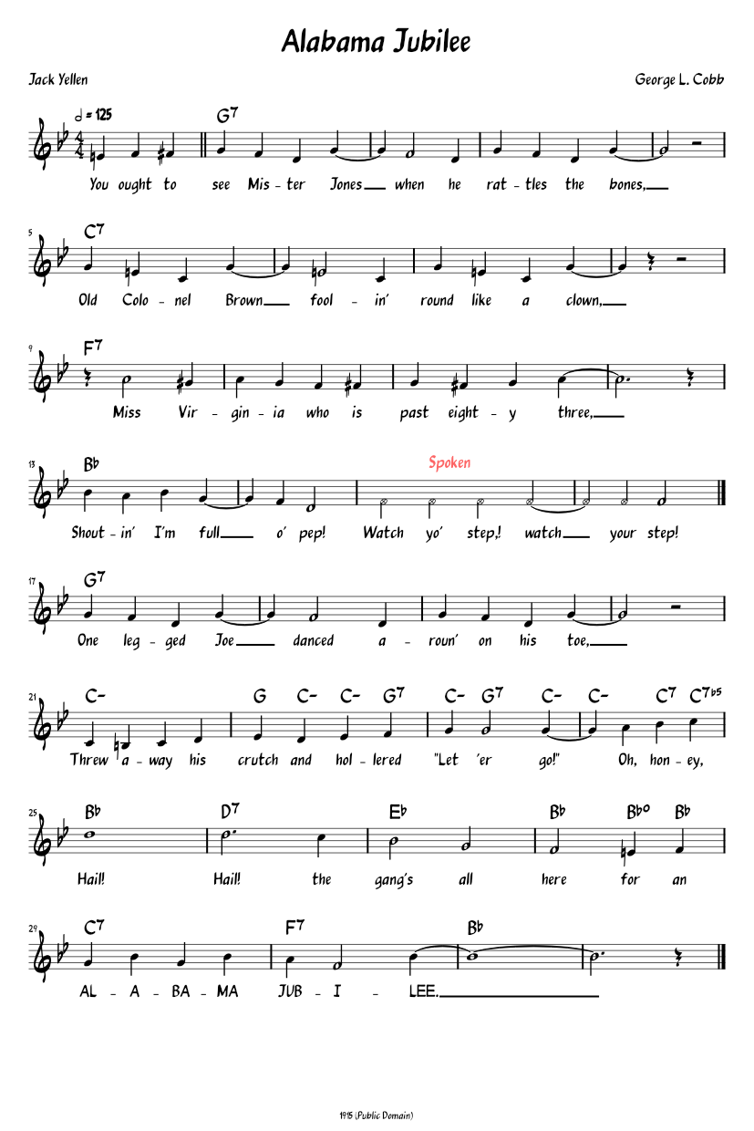 Alabama Jubilee (Lead sheet with lyrics ) Sheet Music with Chords for ...