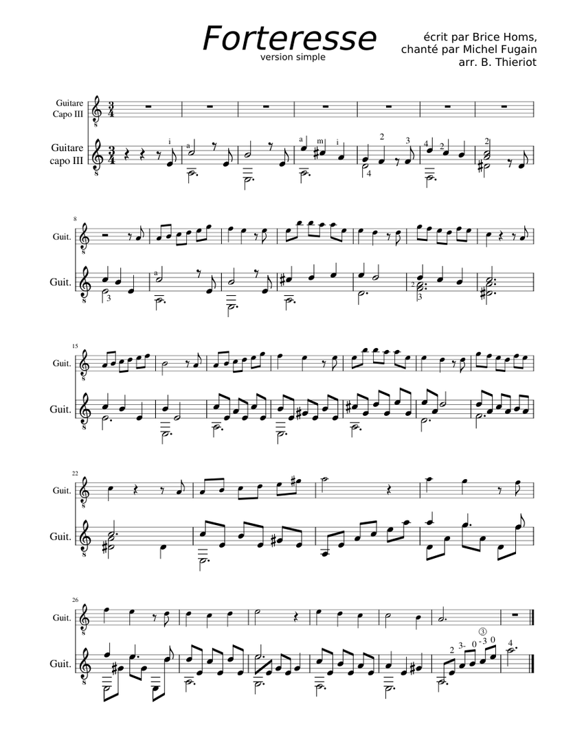 forteresse by Michel Fugain Sheet music for Guitar (Mixed Duet ...