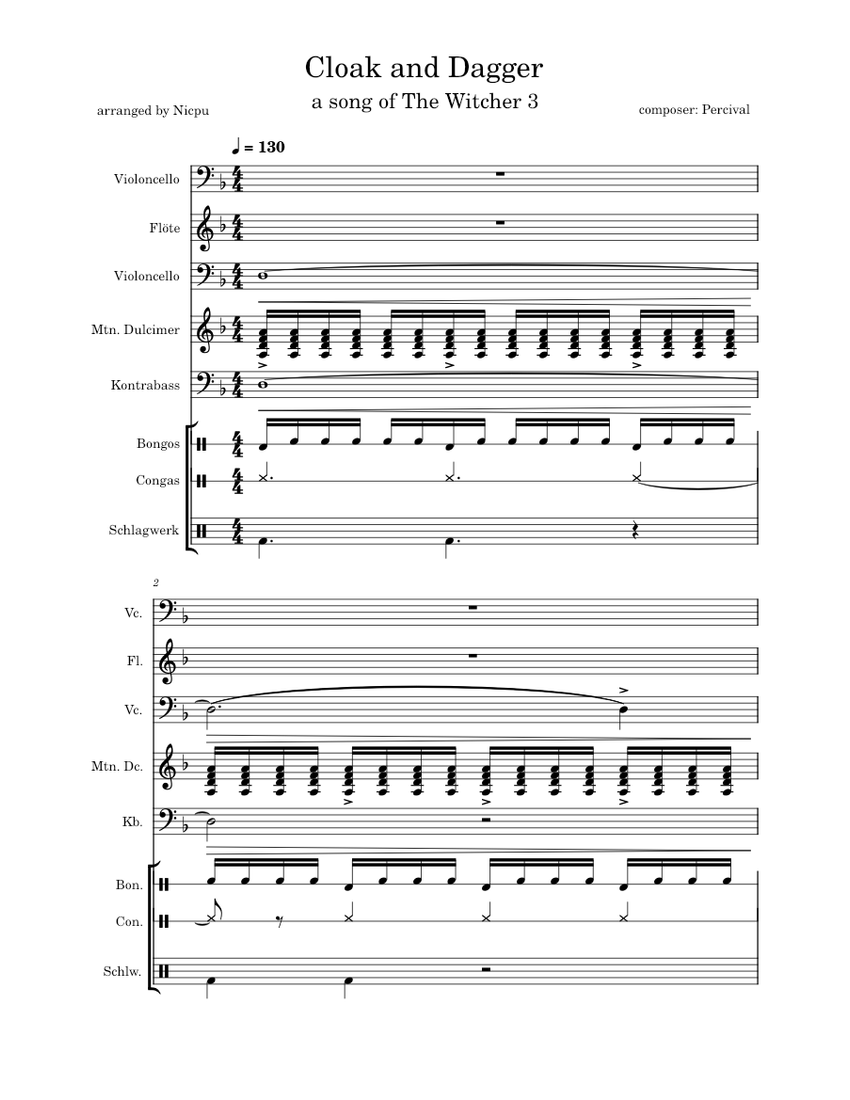The Witcher 3: Cloak and Dagger Sheet music for Flute, Contrabass ...