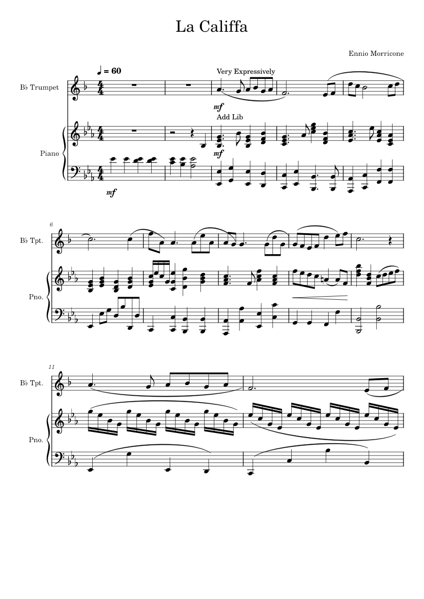 La Califfa Sheet Music for Piano, Trumpet in b-flat (Solo) | MuseScore.com