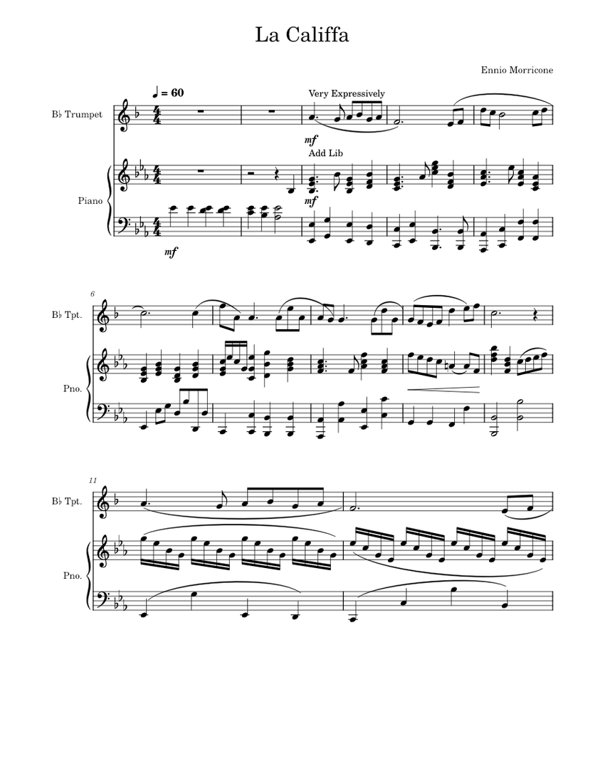 La Califfa Sheet music for Piano, Trumpet in b-flat (Solo) | Musescore.com