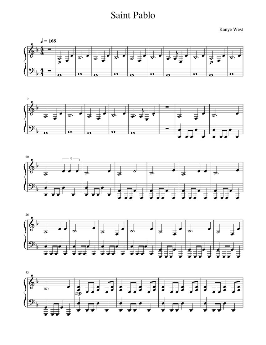 Saint pablo – Kanye West Sheet music for Piano (Solo) | Musescore.com
