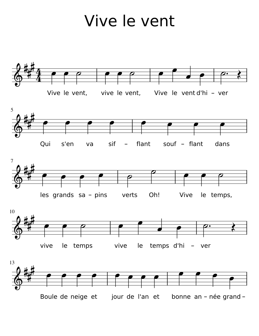 Vive le vent Sheet Music for Piano (Solo) easy | MuseScore.com