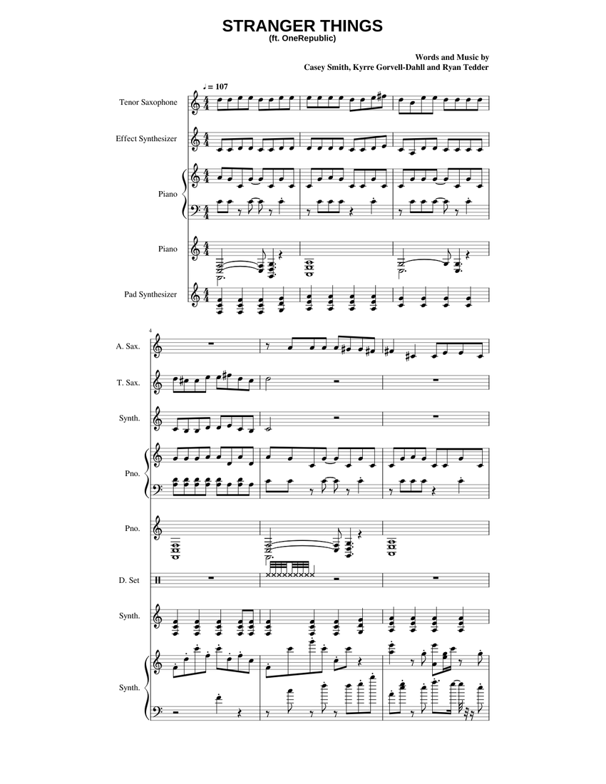 Stranger Things (ft. OneRepublic) - Kygo Sheet music for Piano, Vocals ...