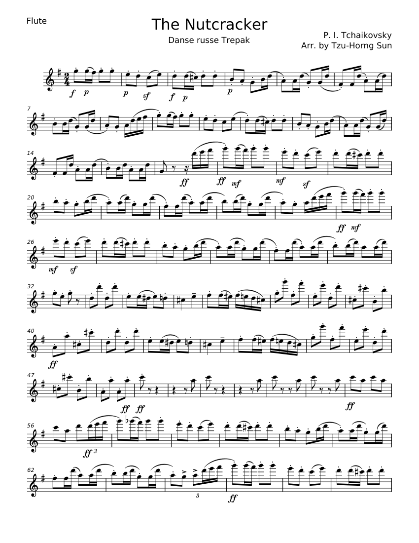 The Nutcracker - Pyotr Ilyich Tchaikovsky Sheet Music for Flute (Solo ...