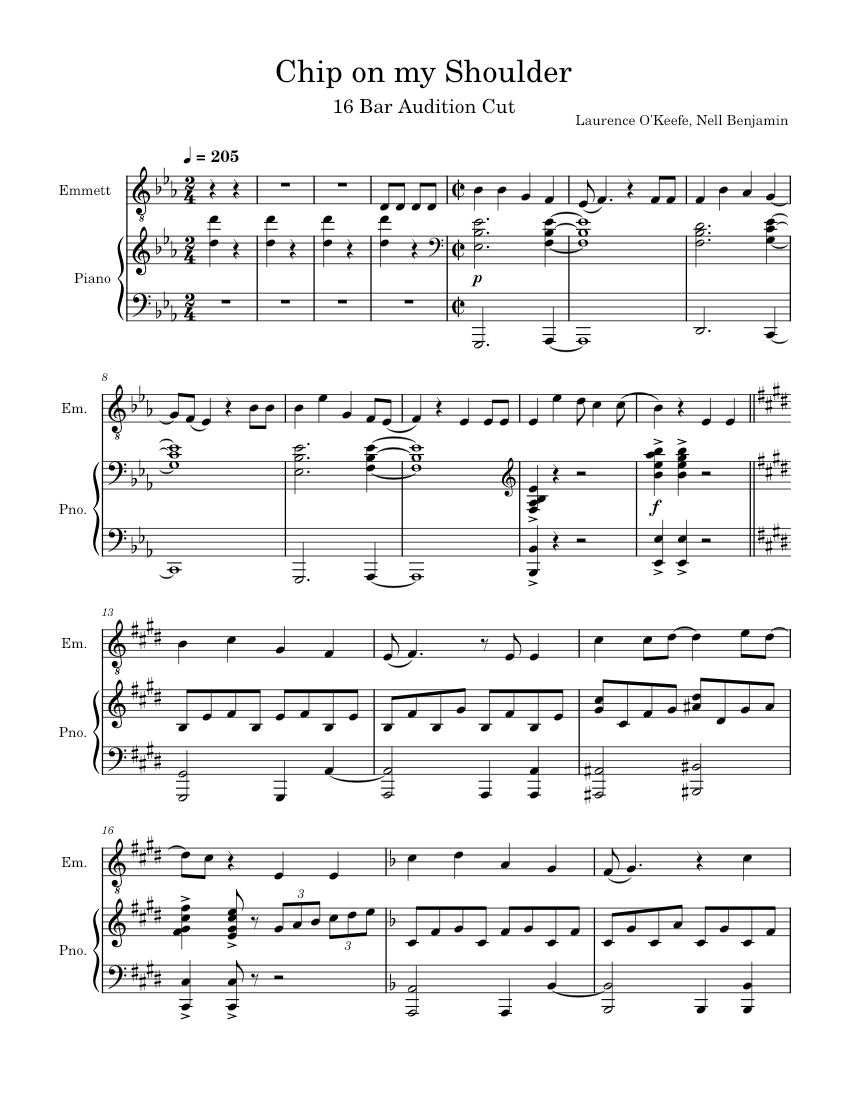 Chip on my Shoulder - Legally Blonde (16 Bar Audition Cut) Sheet Music ...