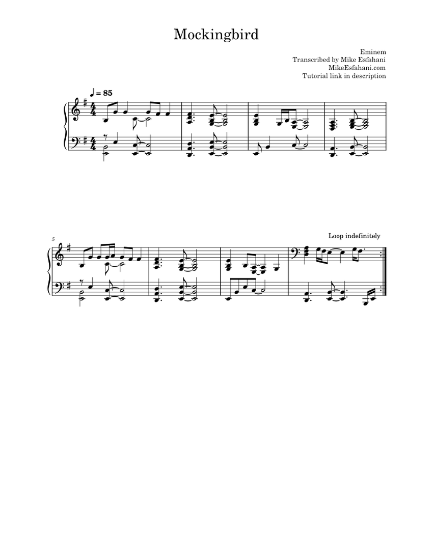 Mockingbird - Eminem Sheet music for Piano (Solo) Easy | Musescore.com
