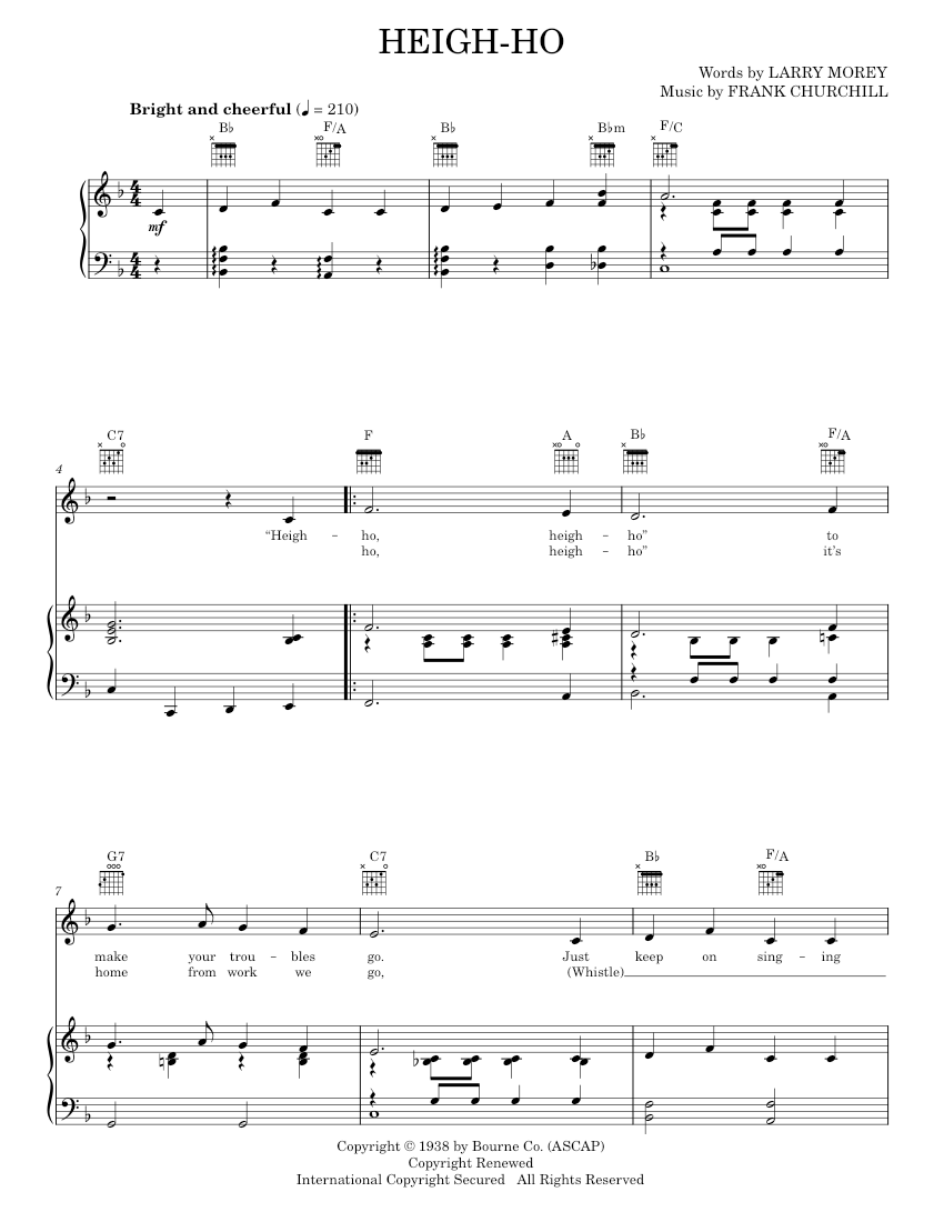 Heigh Ho Sheet music for Piano, Vocals: Music Notes