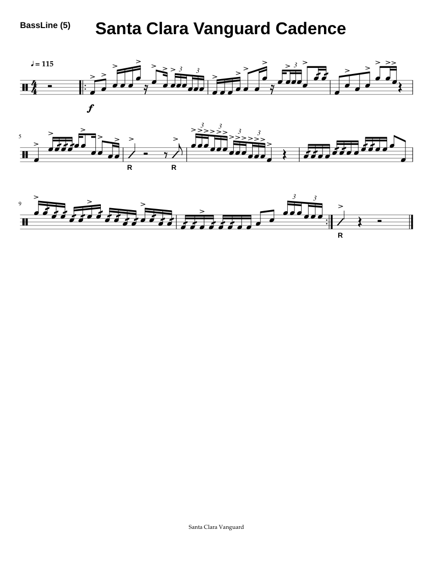 Santa Clara Vanguard Cadence (BassLine) Sheet music for Bass drum (Solo ...