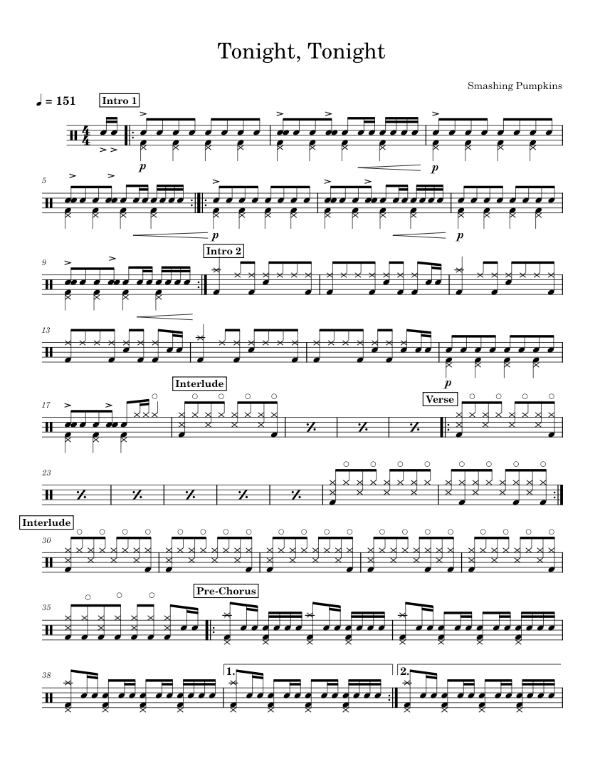 Tonight, Tonight - The Smashing Pumpkins (Drums) Sheet music for Drum ...
