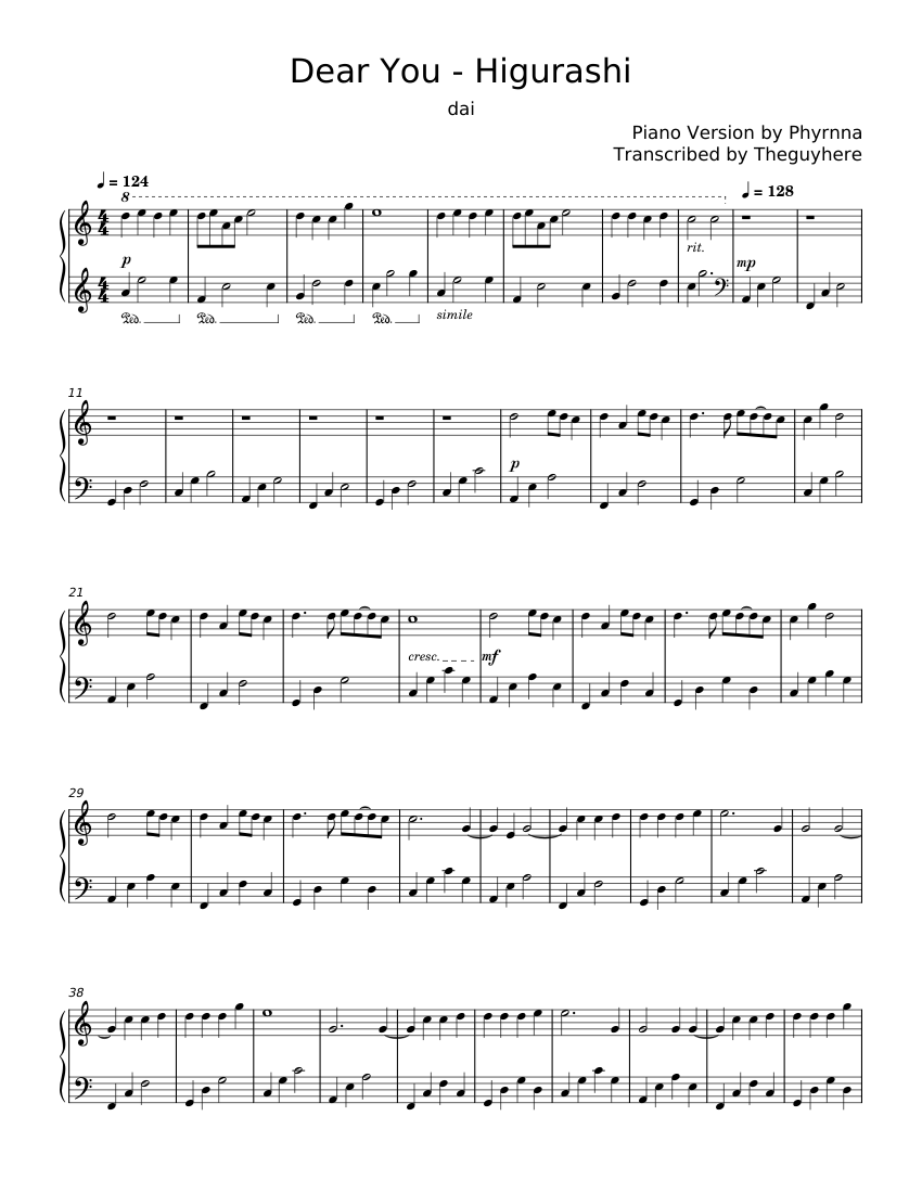 Dear You - Phyrnna Sheet music for Piano (Piano Duo) | Musescore.com