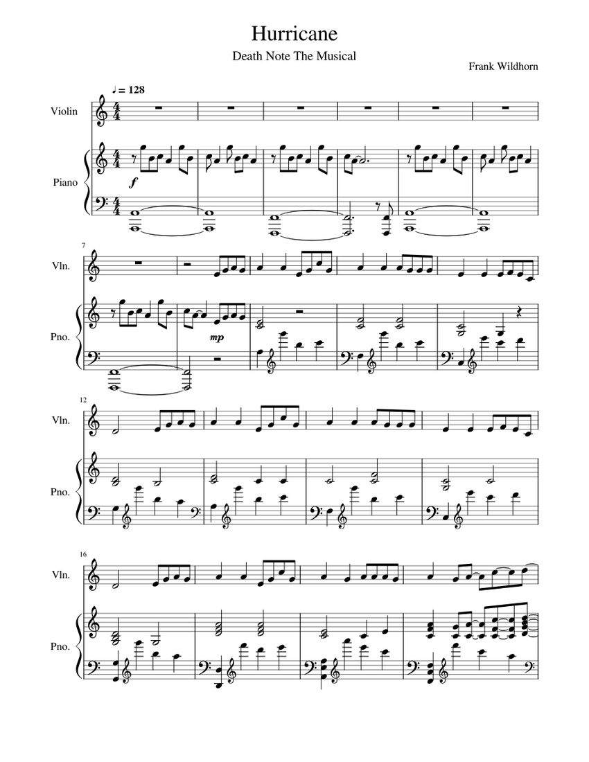 Hurricane Death Note The Musical Sheet music for Piano, Violin (Piano ...