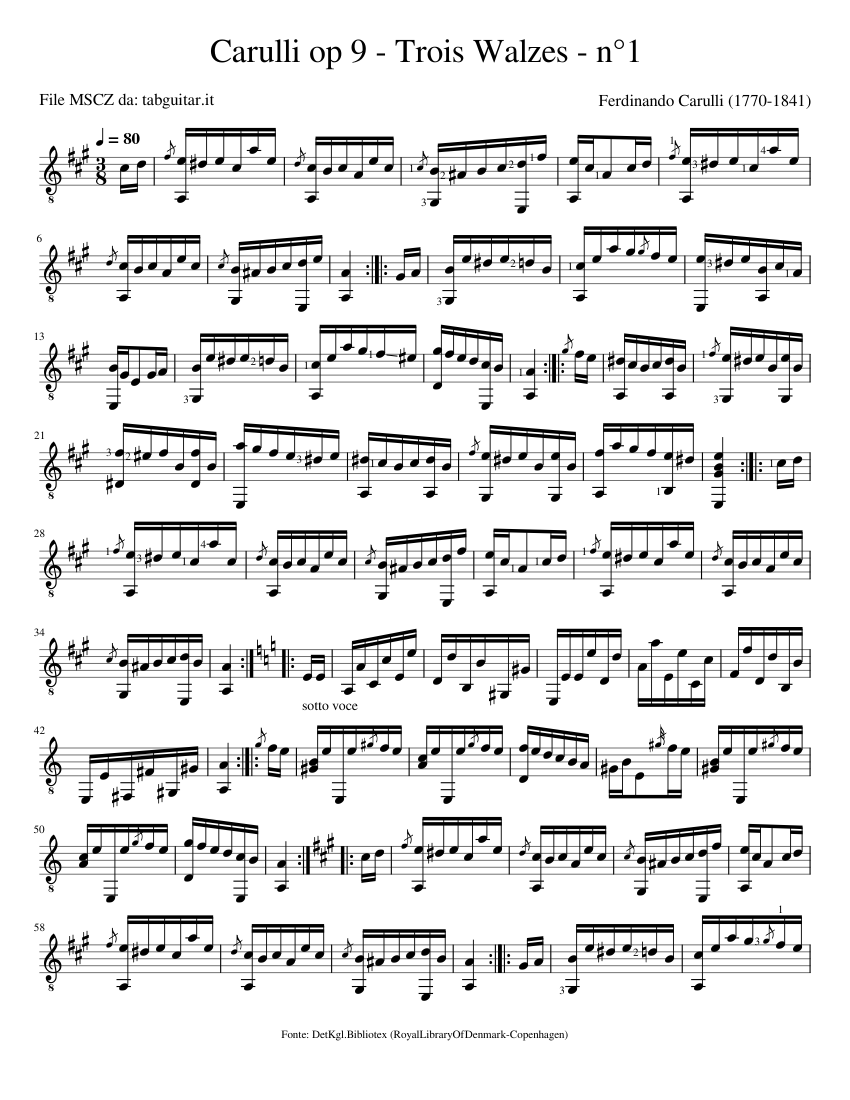 Carulli op 9 - Trois Walzes - n°1 Sheet music for Guitar (Solo ...