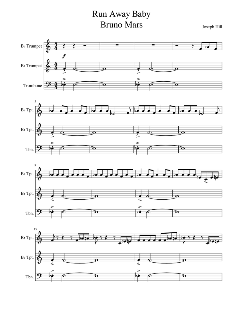 Run Away Baby Sheet music for Trombone, Trumpet in b-flat (Mixed Trio ...