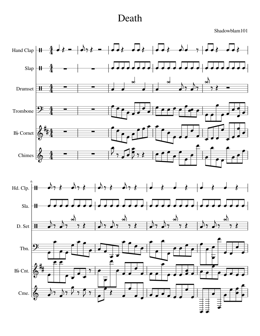 Death Sheet music for Trombone, Cornet, Drum group, Tubular bells ...