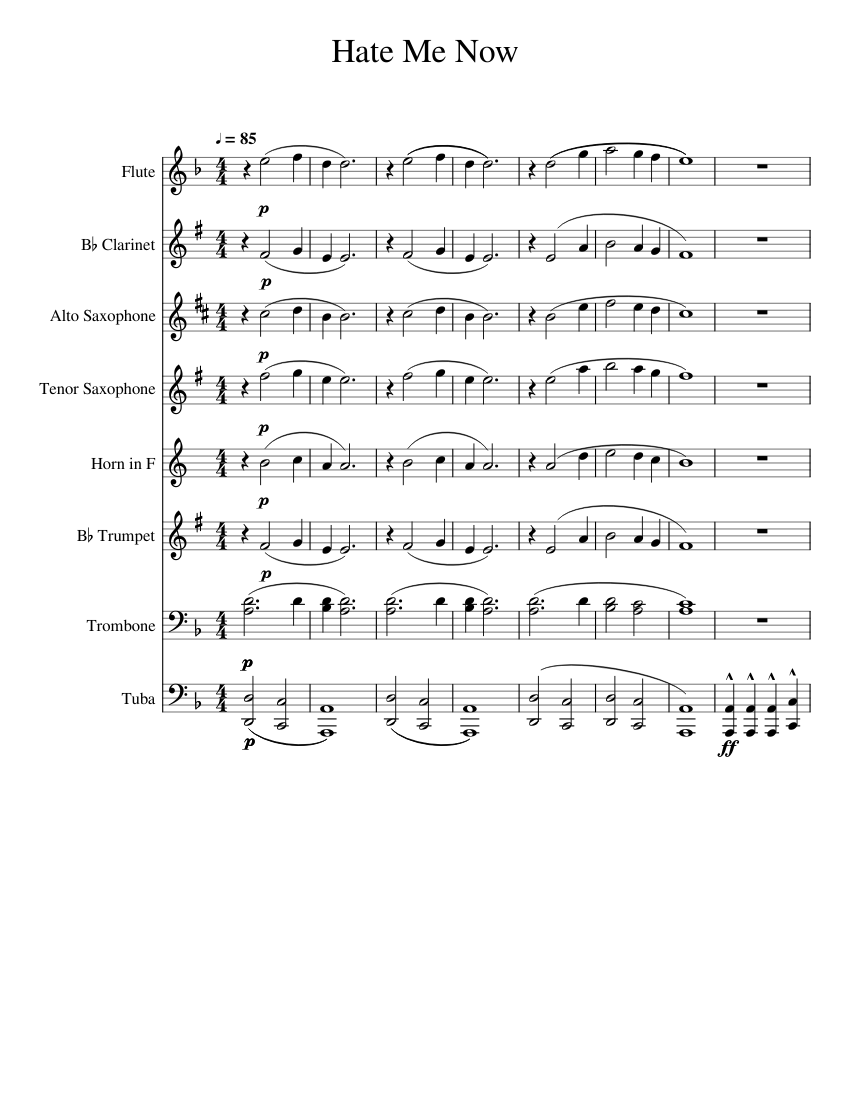 Hate_Me_Now Sheet music for Trombone, Tuba, Flute, Clarinet in b-flat ...