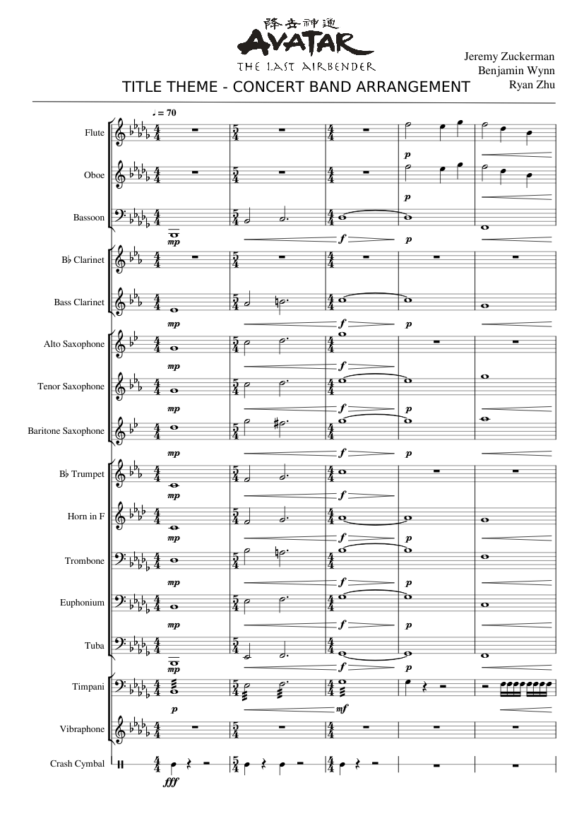 Avatar: The Last Airbender (Concert Band Arrangement) Sheet Music for ...