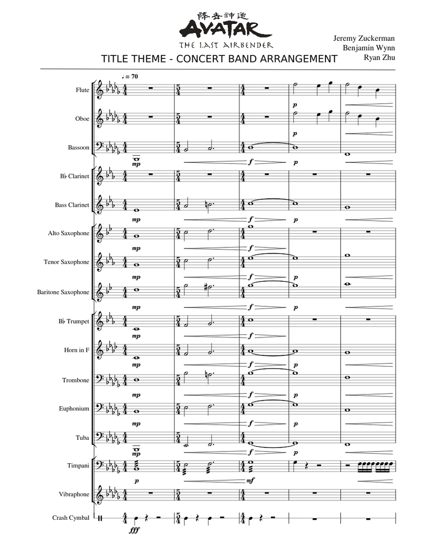 Avatar: The Last Airbender (Concert Band Arrangement) Sheet music for Trombone, Euphonium, Tuba ...