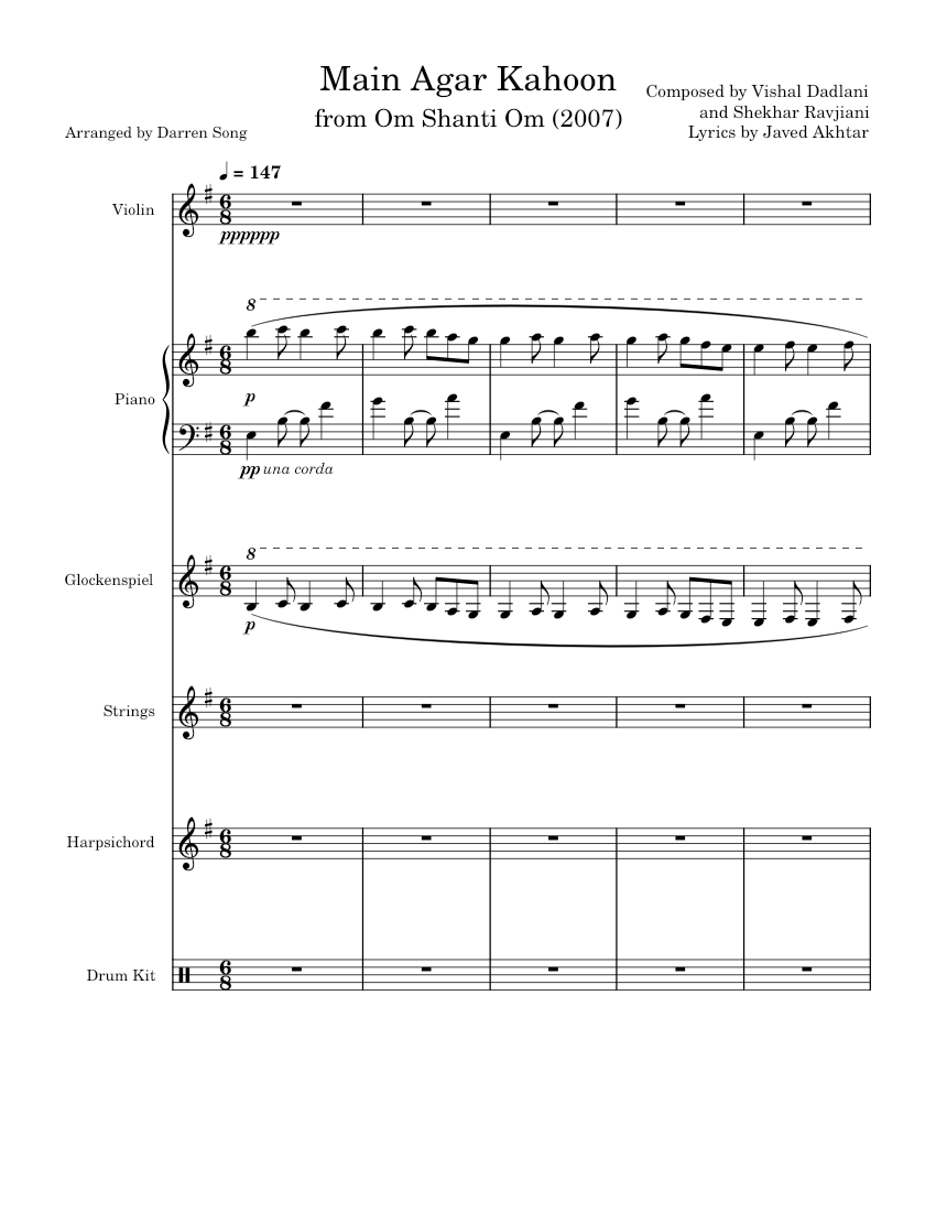 Main Agar Kahoon - Om Shanti Om Sheet music for Piano, Harpsichord ...