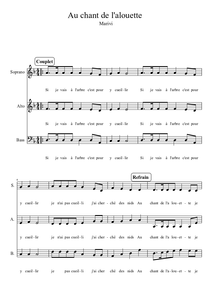 Alouette Guitar Notes Download Traditional "Alouette" Sheet Music For