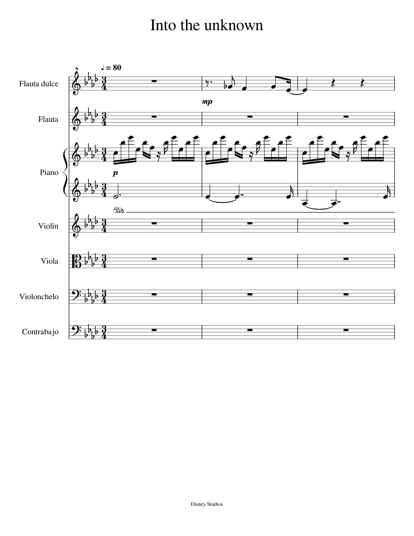 Frozen 2 - Into the unknown Sheet music for Piano, Flute, Contrabass ...