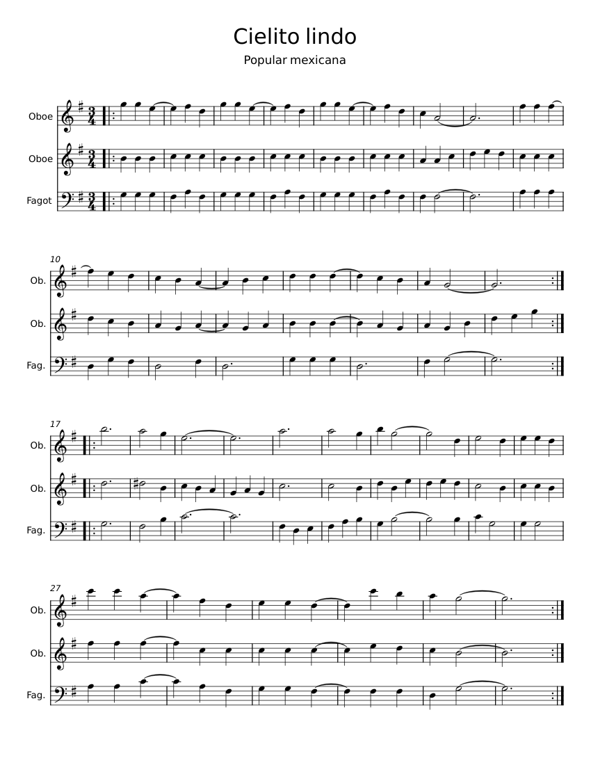 Cielito lindo Sheet music for Oboe, Bassoon (Mixed Trio) | Musescore.com