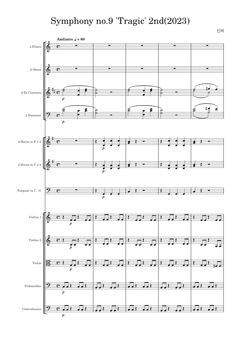 Symphony_no.9_'Tragic'_2nd Sheet music for Flute, Oboe, Bassoon, French ...