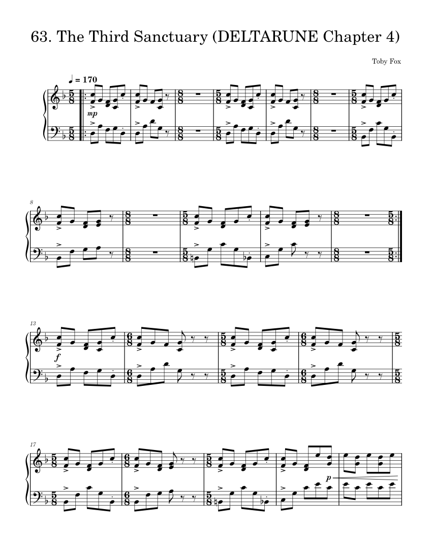 The Third Sanctuary (DELTARUNE Chapter 4) Sheet Music for Piano (Solo ...