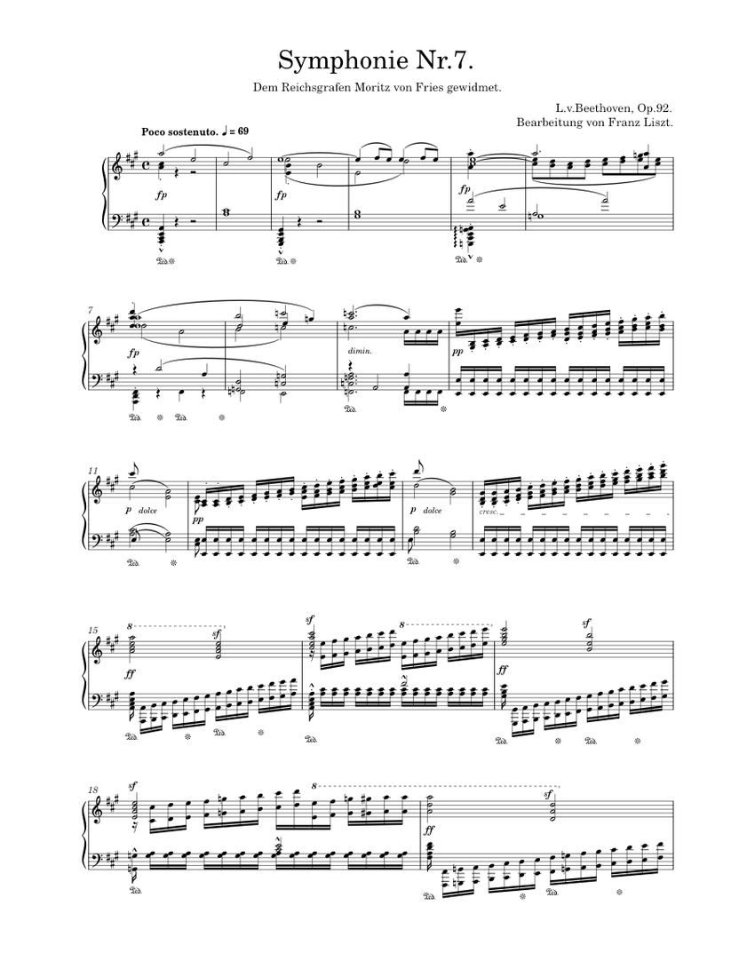 Symphony No.7. Op.92 (L.v.Beethoven- F.Liszt) Sheet music for Piano ...