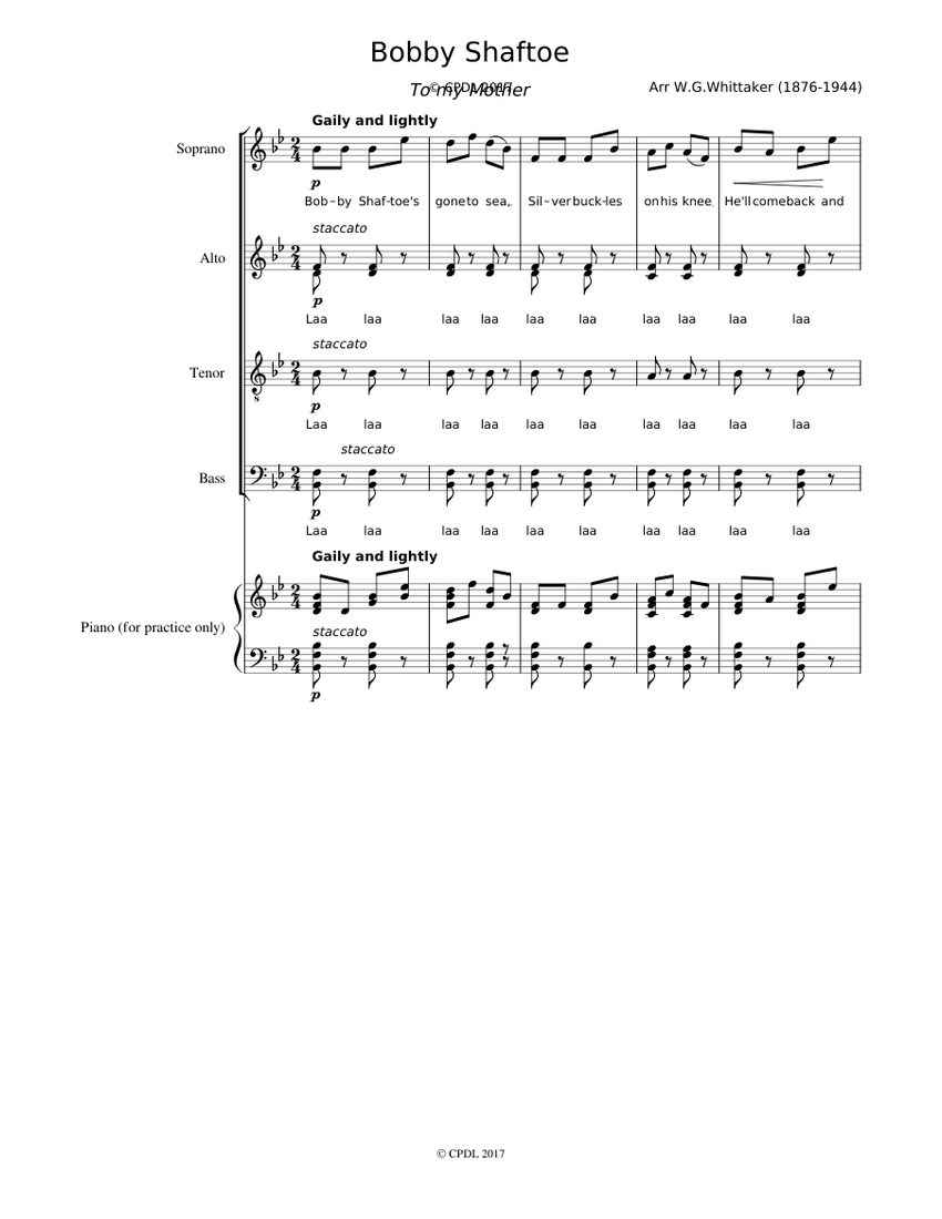 Bobby Shaftoe - William Whittaker Sheet music for Bass guitar (Solo ...