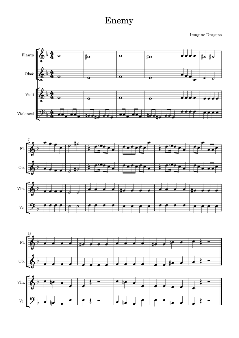 Enemy – Imagine Dragons Enemy Sheet music for Flute, Oboe, Violin ...