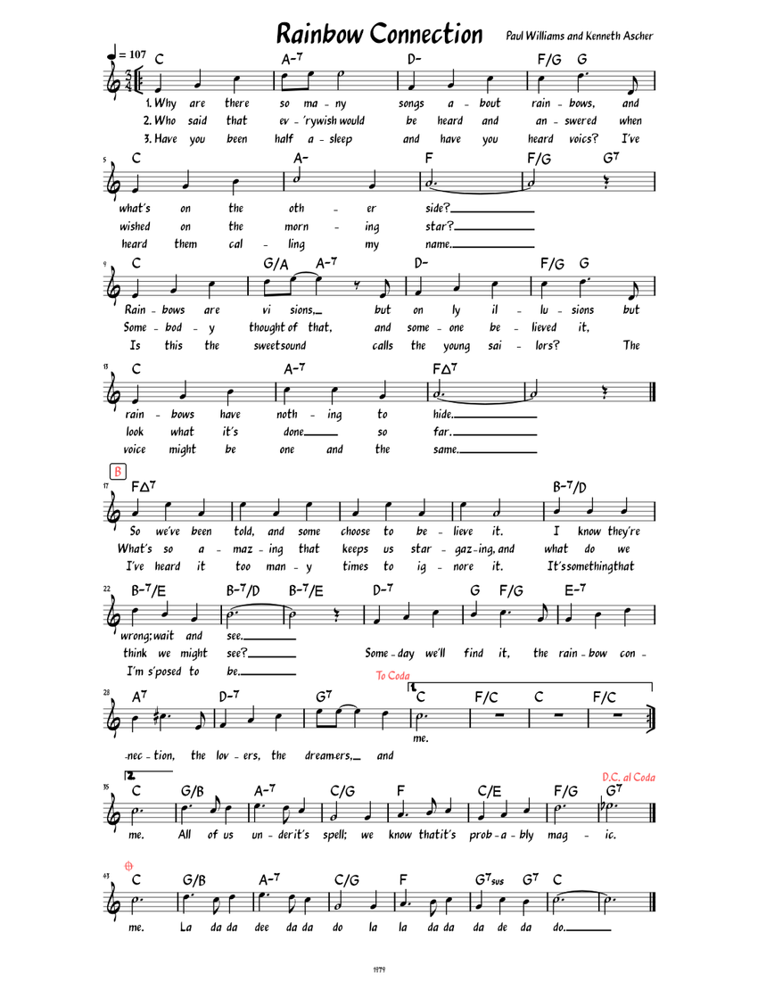Rainbow Connection (Lead sheet with lyrics ) Sheet music for Piano ...